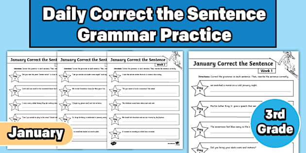 Third Grade January Daily Correct the Sentence Grammar