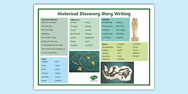 KS2 Historical Discovery Story Writing Word Mat - Twinkl