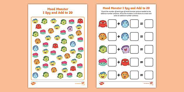 👉 Mood Monsters I Spy and Add to 20 Activity - Twinkl