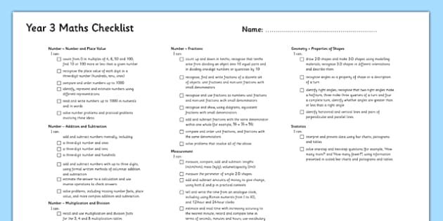Year 3 Maths Objectives Checklist Year 3 Maths Objectives Checklist