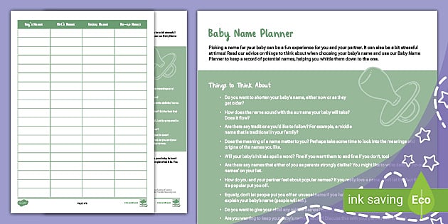 Baby Name Planner (Teacher-Made) - Twinkl
