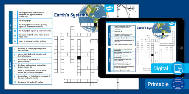Earth Systems Vocabulary Crossword for 6th-8th Grade