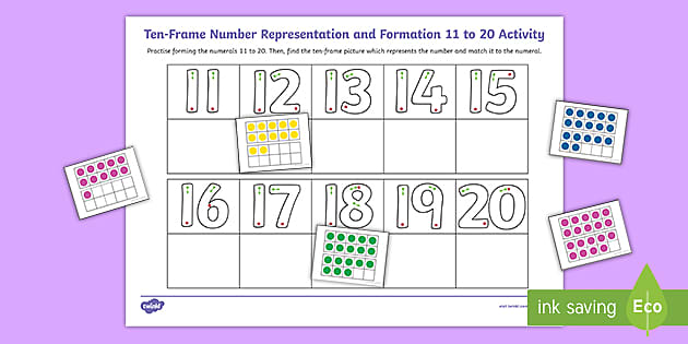 👉 Ten-Frame Number Representation and Formation 11 to 20 Activity