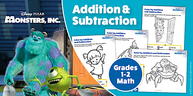 Monsters, Inc.: Color by Add and Subtract Within 20 Sheets