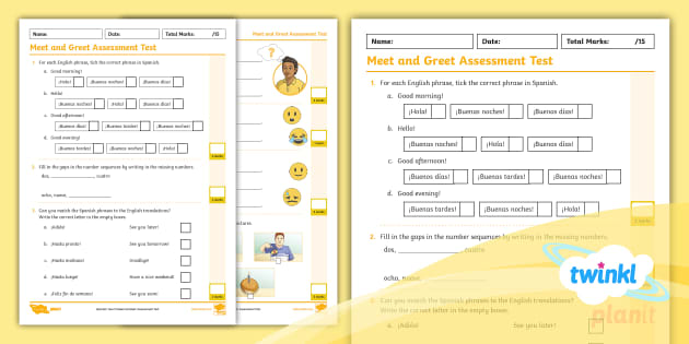 👉 Spanish: Meet and Greet: Year 3 Assessment Test