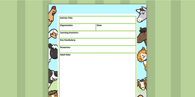 Farm Themed Adult Led Carpet Based Activity Planning Template