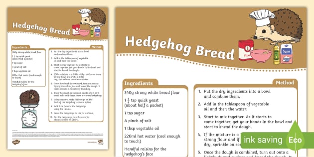 Hedgehog Bread | Printable Recipe Cards for Preschoolers