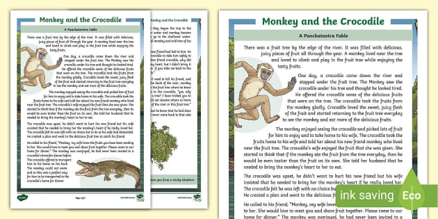 The Monkey and The Crocodile Story in English PDF | Primary