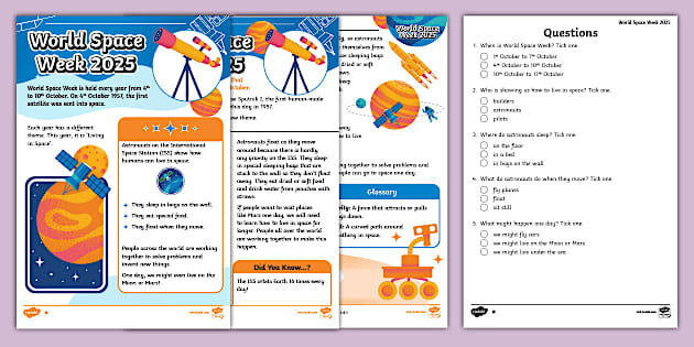 World Space Week Reading Comprehension Activity - Twinkl