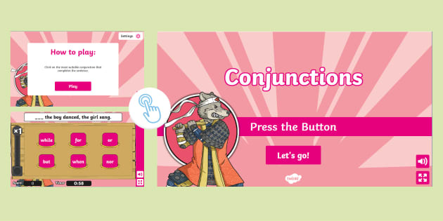 FREE! - * NEW * Conjunctions Press the Button SPaG Game