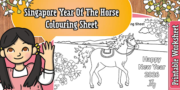 Singapore Year Of The Horse Colouring Sheet