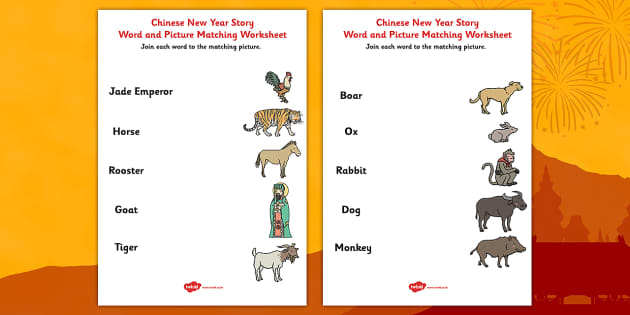 Chinese New Year Story Word and Picture Match - picture match
