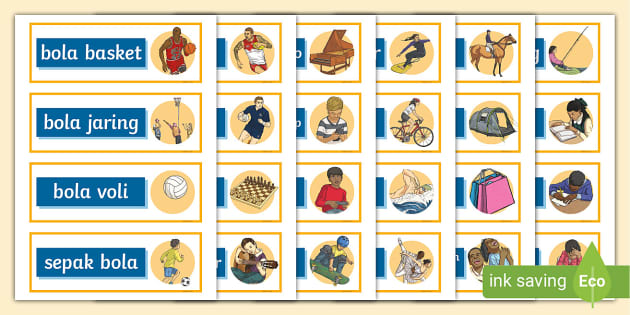 Sports and Hobbies Word Cards Indonesian (teacher made)