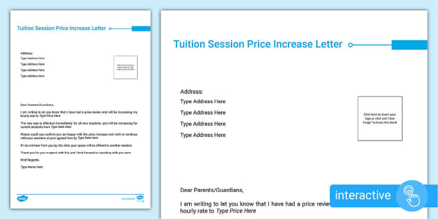Tuition Session Price Increase Letter Template