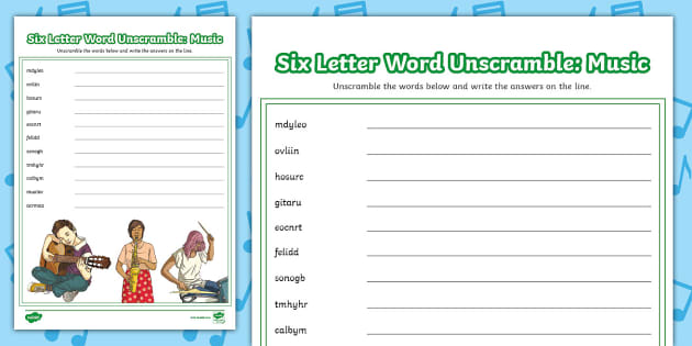👉 Music Words That Are Six Letters Long: Unscramble Worksheet
