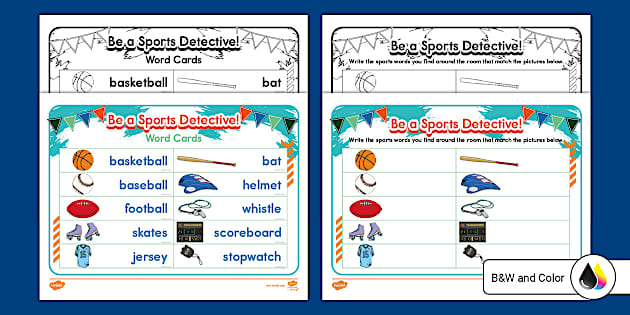 Sports Read and Write the Room Worksheet for PK-K - Twinkl
