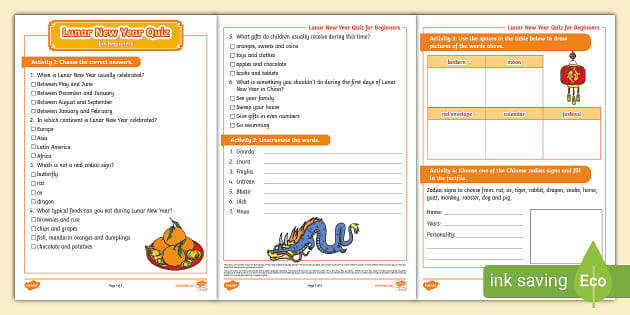 Lunar New Year Worksheets for ESL Teachers - Twinkl