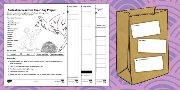 Australian Countries Paper Bag Project (teacher made)