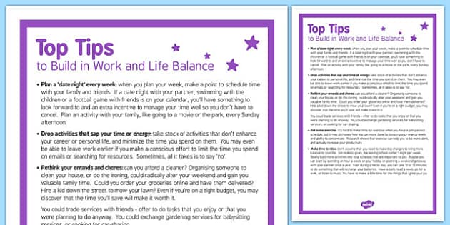 Top Tips to Build in Work Life Balance