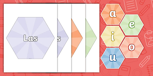 Recortables Hexagonales: Las Vocales (teacher made) - Twinkl