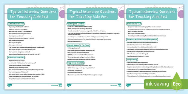 Teacher Aide Interview Questions | Australian Resources