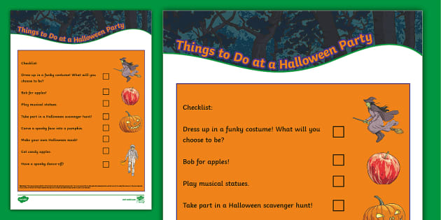 Things to Do at a Halloween Party Checklist Activity