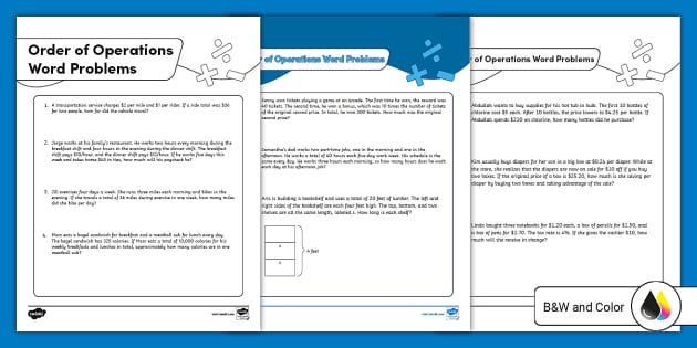 Seventh Grade Order Of Operations Word Problems Twinkl