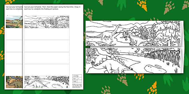 Dinosaurs Coloring Folding Art Template
