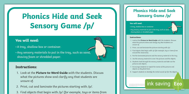 Phonics Hide and Seek Sensory Game /p/ (teacher made)
