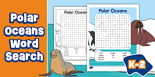 Polar Oceans Vocabulary Word Search for K-2nd Grade
