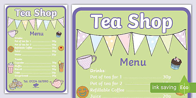 Tea Shop Role Play Menu (teacher made) - Twinkl