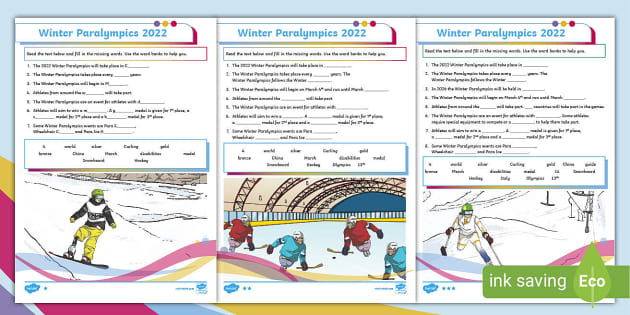 Winter Paralympics Cloze Differentiated Worksheets - Twinkl