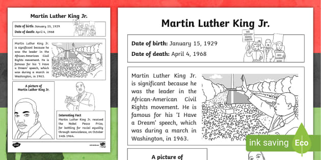 Martin Luther King Significant Individual Fact Sheet