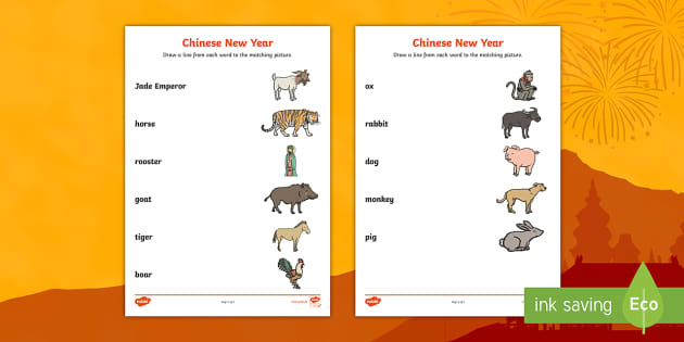 Chinese New Year Story Word and Picture Matching Worksheet