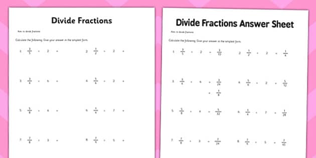 KS2 Dividing Fractions Worksheet Year 6 Resource