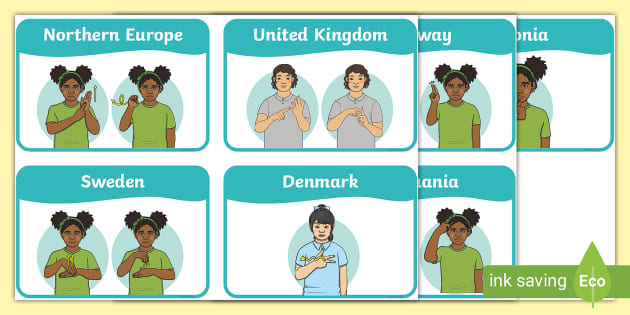 Auslan Countries in Northern Europe Word Cards