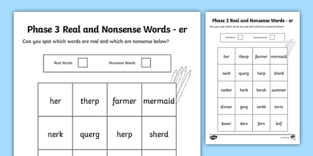 Phase 3 er Colour by Phoneme Real and Nonsense Words Worksheet / Worksheet