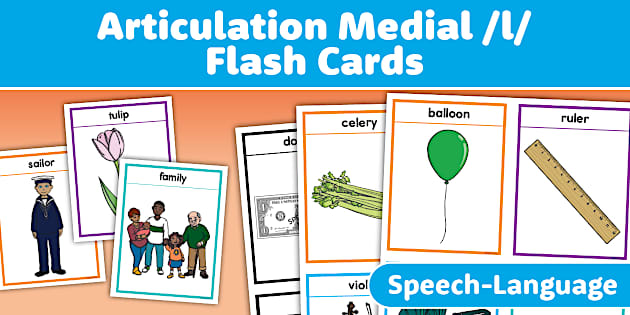 Articulation Medial /l/ Words Flash Cards for SLP