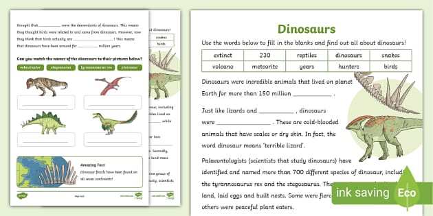 Dinosaurs Cloze Activity (teacher made) - Twinkl