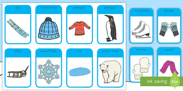 Winter Words and Pictures Flashcards - winter, flashcards