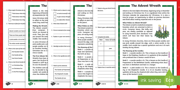KS2 Advent Wreath Differentiated Reading Comprehension Activity