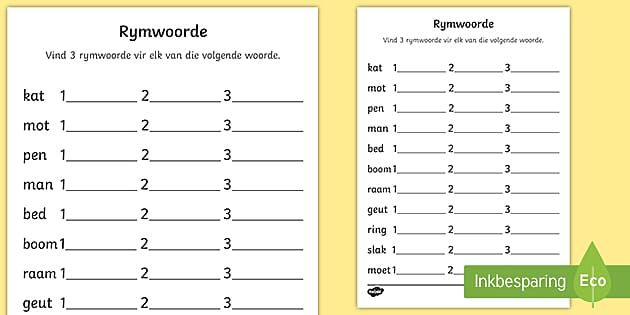 Rymwoorde Aktiwiteit (teacher made) - Twinkl