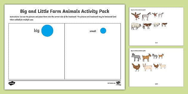 Big and Small Farmyard Animals Activity Pack (teacher made)
