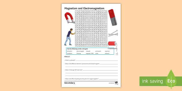 Magnetism and Electromagnetism Word Search (teacher made)