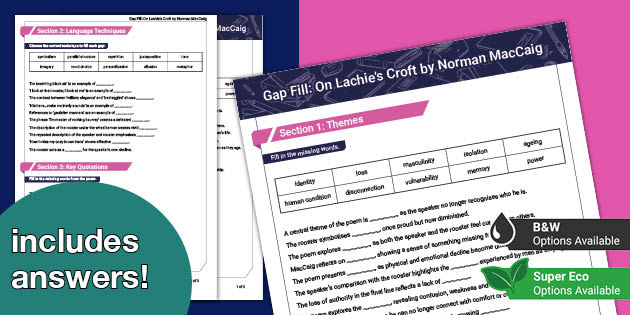Gap Fill Worksheet: On Lachie's Croft by Norman MacCaig