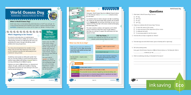 UKS2 World Oceans Day Differentiated Reading Comprehension Activity