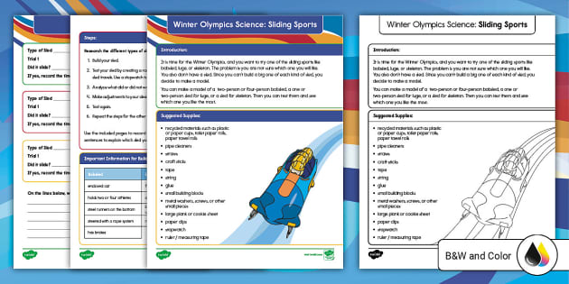 Winter Olympics Science: Sliding Sports Activity - Twinkl