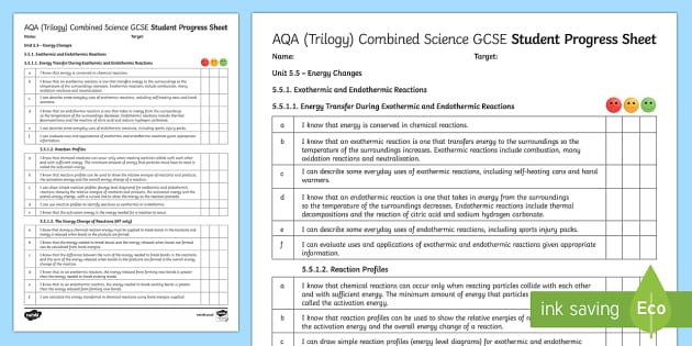 Energy Changes Topic Checklist | AQA GCSE Combined Science