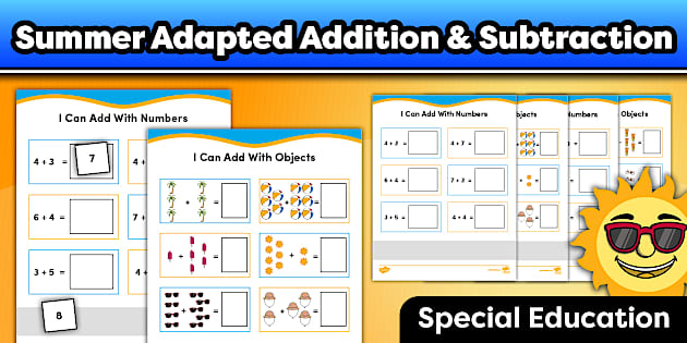 Summer Addition and Subtraction Adapted Math Worksheets for Special ...