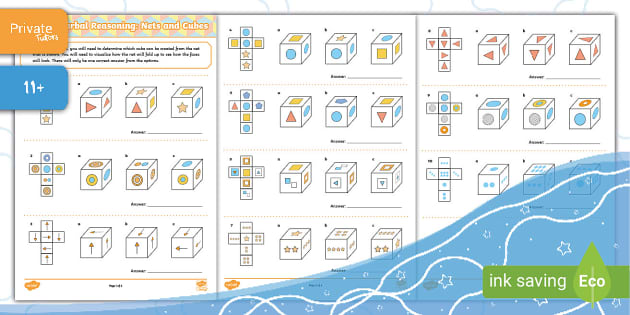 👉 11+ Non-Verbal Reasoning: Nets and Cubes (teacher made)